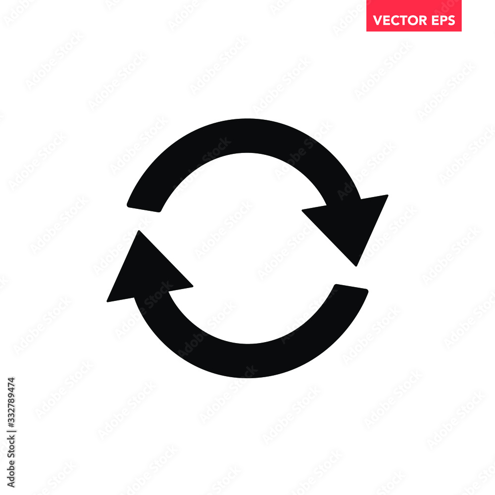 Black round go back return arrow icon, simple vector two u turn shape ...