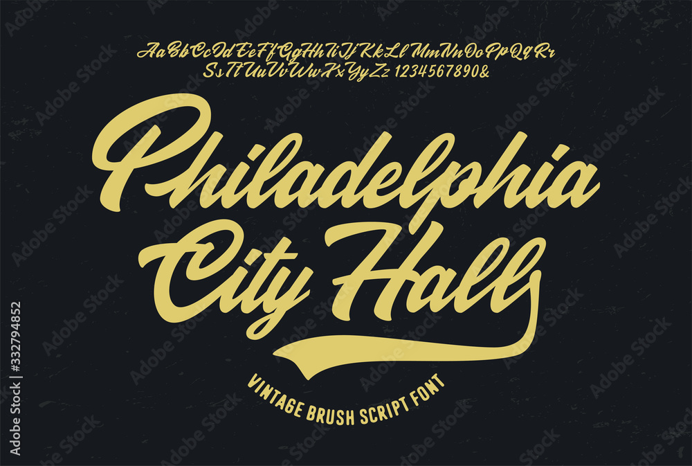"Philadelphia City Hall". Original Brush Script Font. Retro Typeface ...