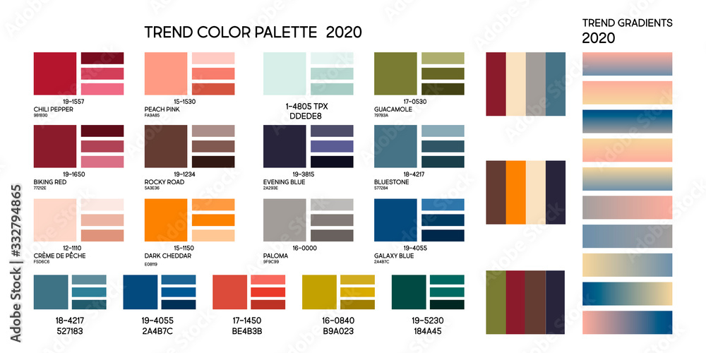 Fashion color trend Summer Autumn Winter 2020. Color palette forecast ...
