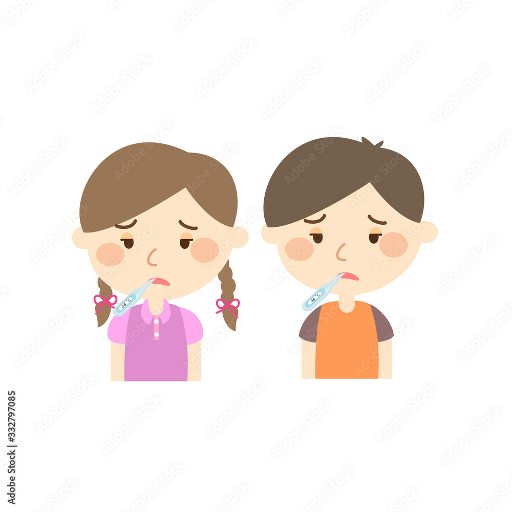 Cartoon Kids Sick Vector Stock Vector | Adobe Stock
