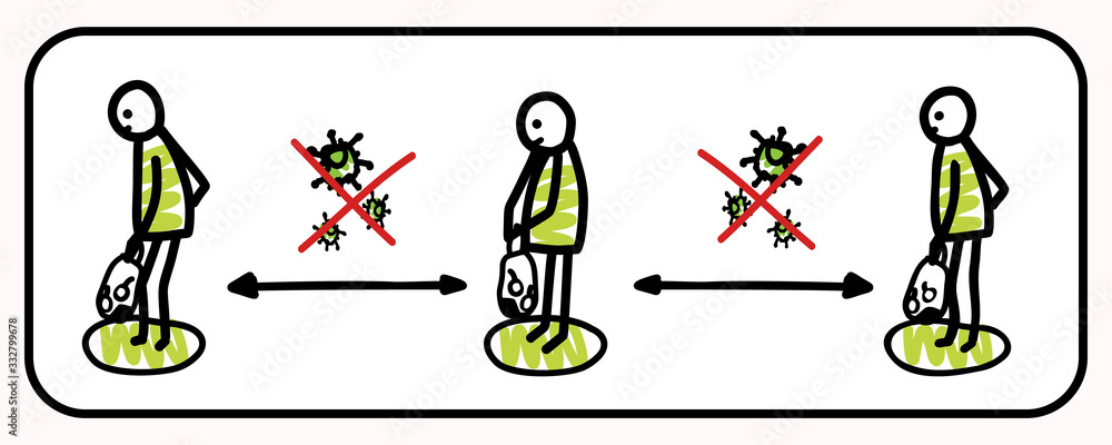 Corona virus cartoon social distancing infographic. Viral flu help ...