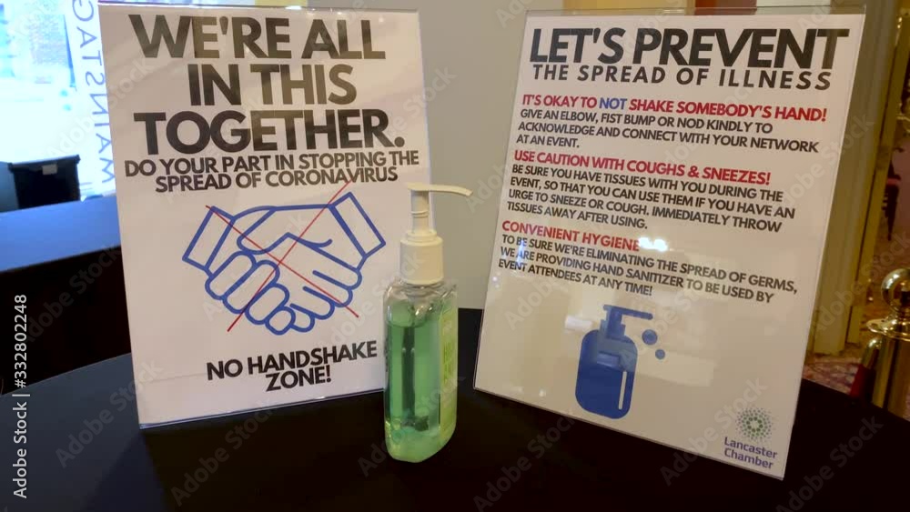 Coronavirus COVID-19 rules sign, no handshake, prevent spread of germs ...