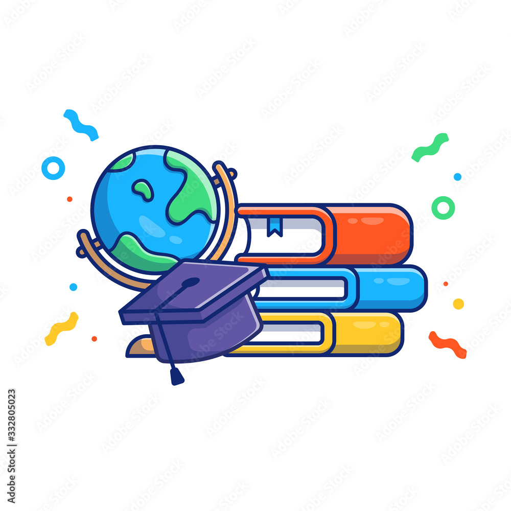 Graduation Vector Icon Illustration. Graduation Cap And Books ...