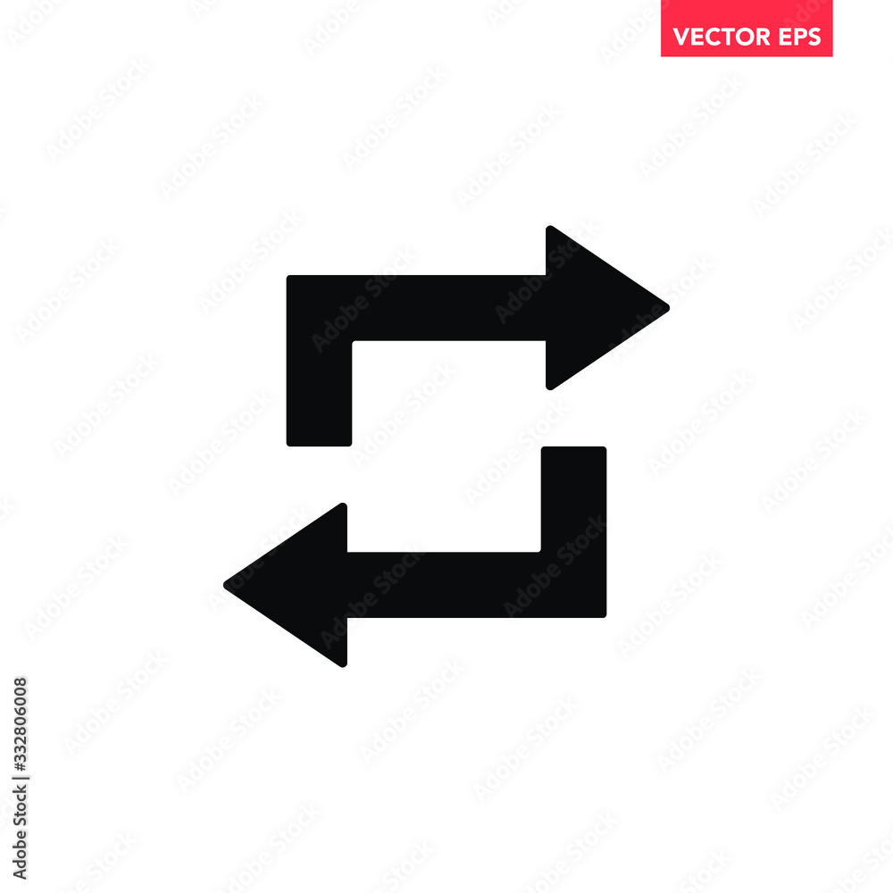 Black square replay or reload icon, simple digital 2 direction arrows ...