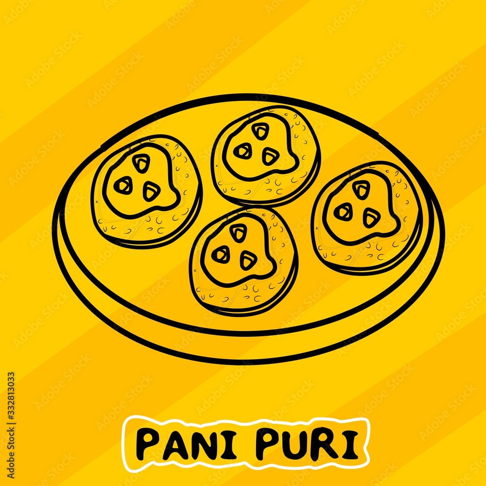 Indian Chaat Pani Puri line drawing Vector Stock Vector | Adobe Stock