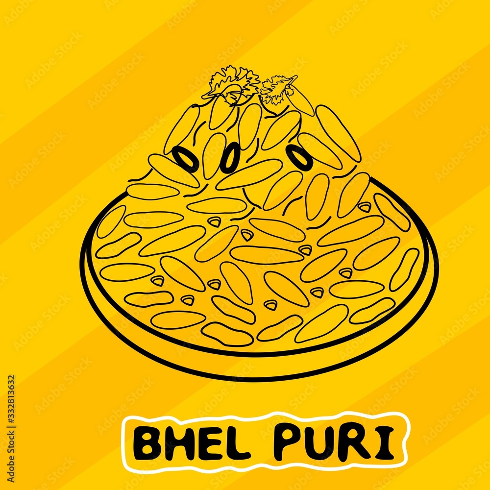 Indian Chaat Bhel Puri line drawing Vector Stock Vector | Adobe Stock