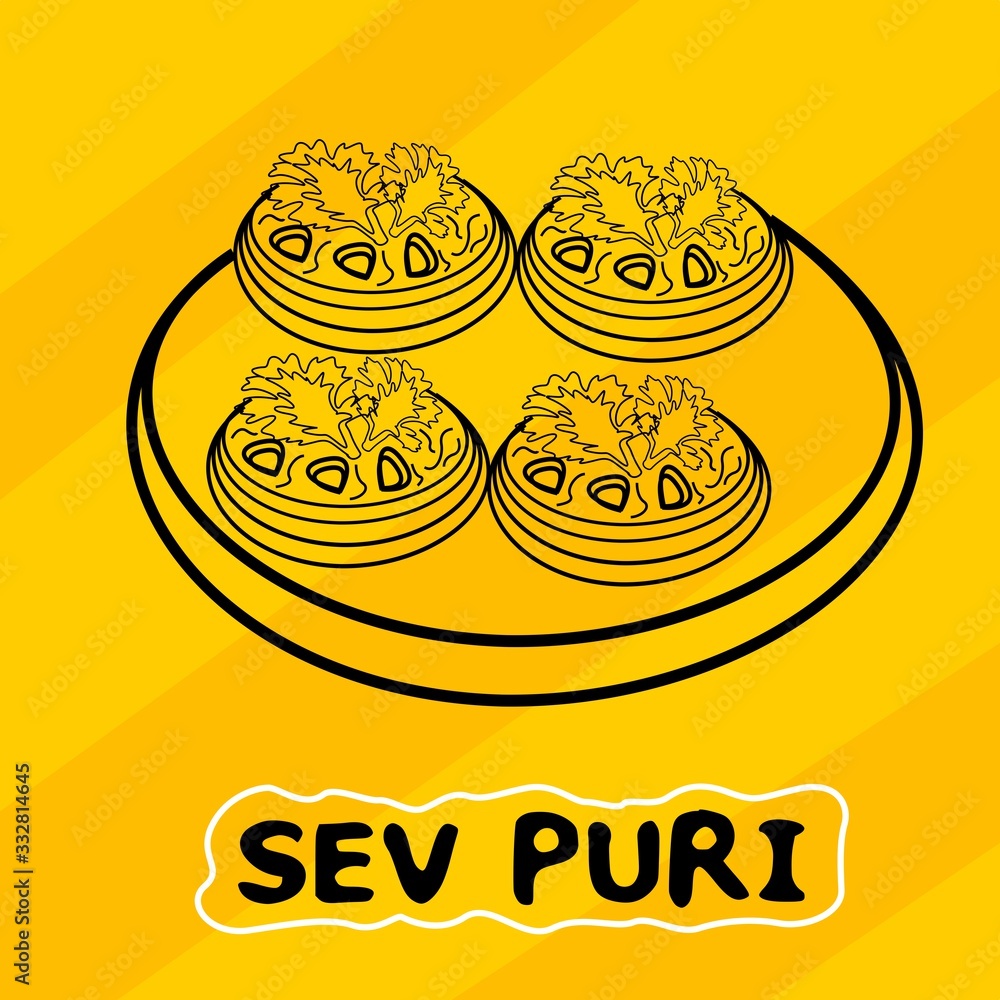 Indian Chaat Sev Puri line drawing Vector Stock Vector | Adobe Stock
