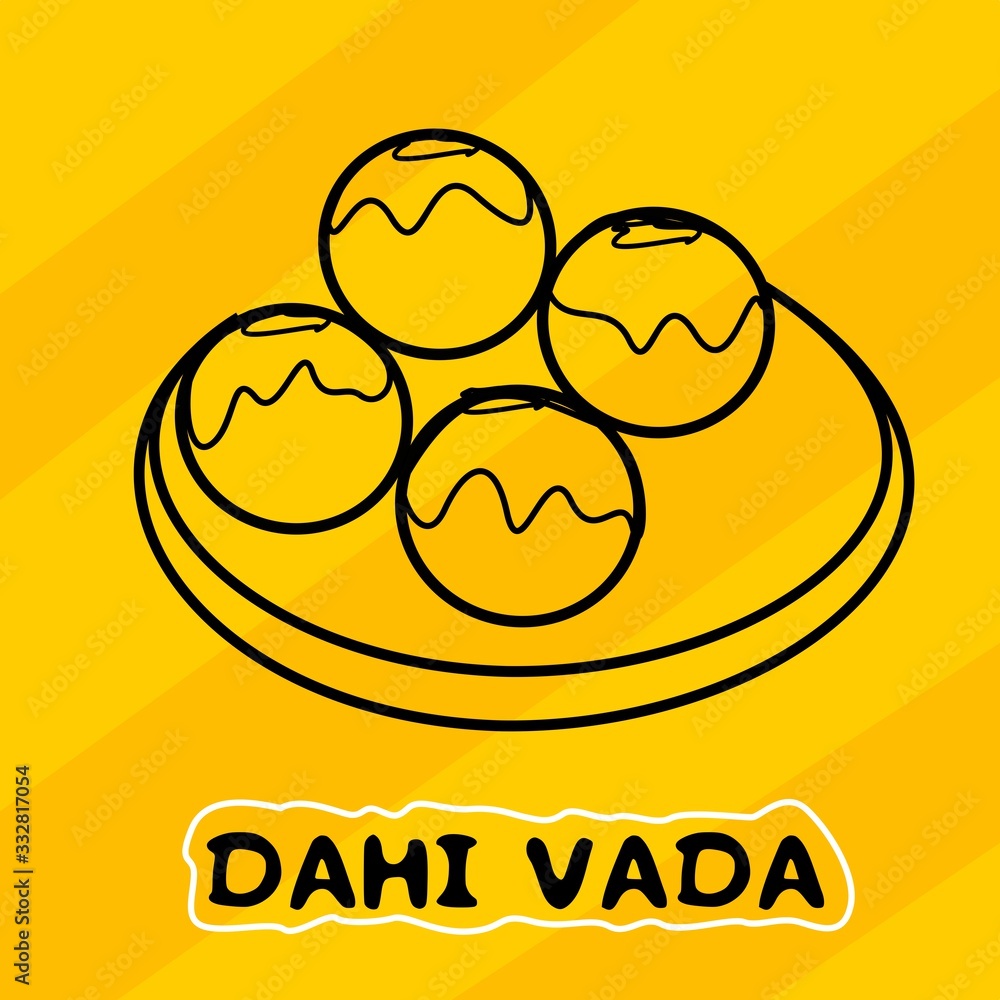 Indian Chaat Dahi Vada line drawing Vector Stock Vector | Adobe Stock