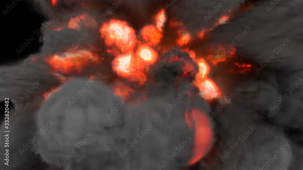 Video „Animated many fireballs of swirling flames with dense dark smoke ...