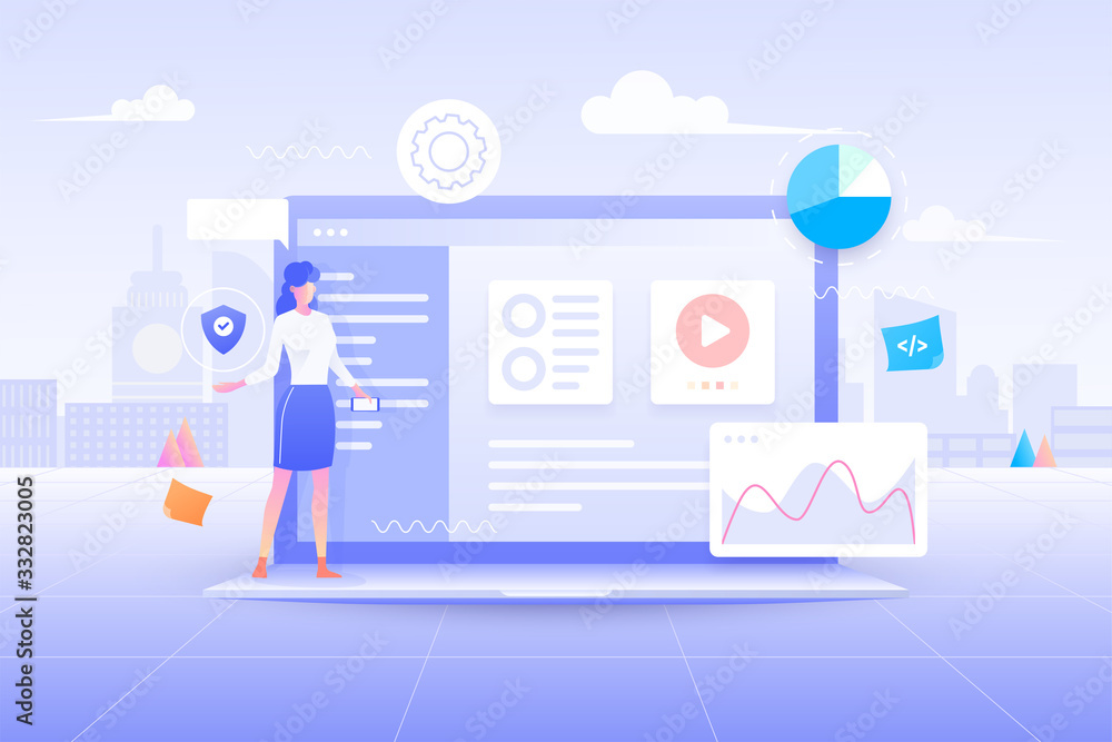 Flat design of Web development, User interface application design ...