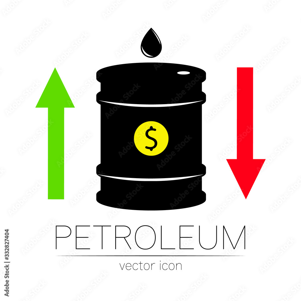 Vector sign of oil. Statistics dollar up and down, global financial ...