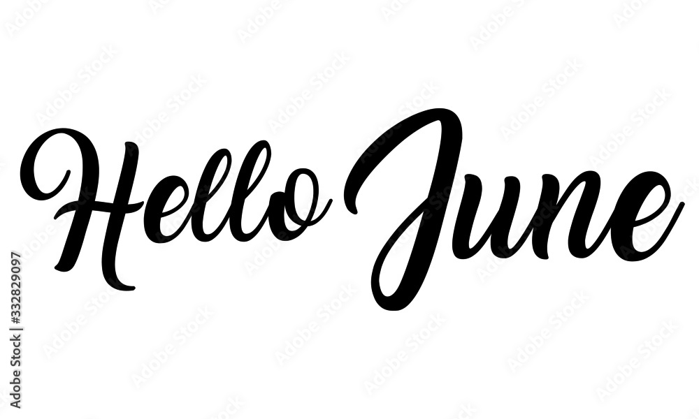 hello June handwritten lettering on isolated white background. Modern ...