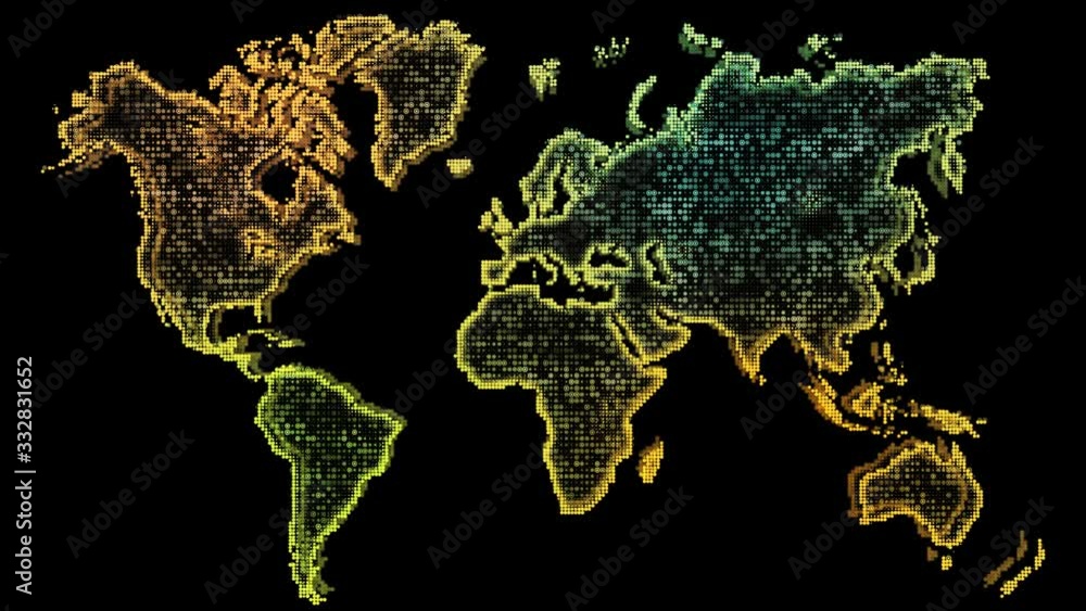 World Map. Animated World map with effects movements particles on black ...