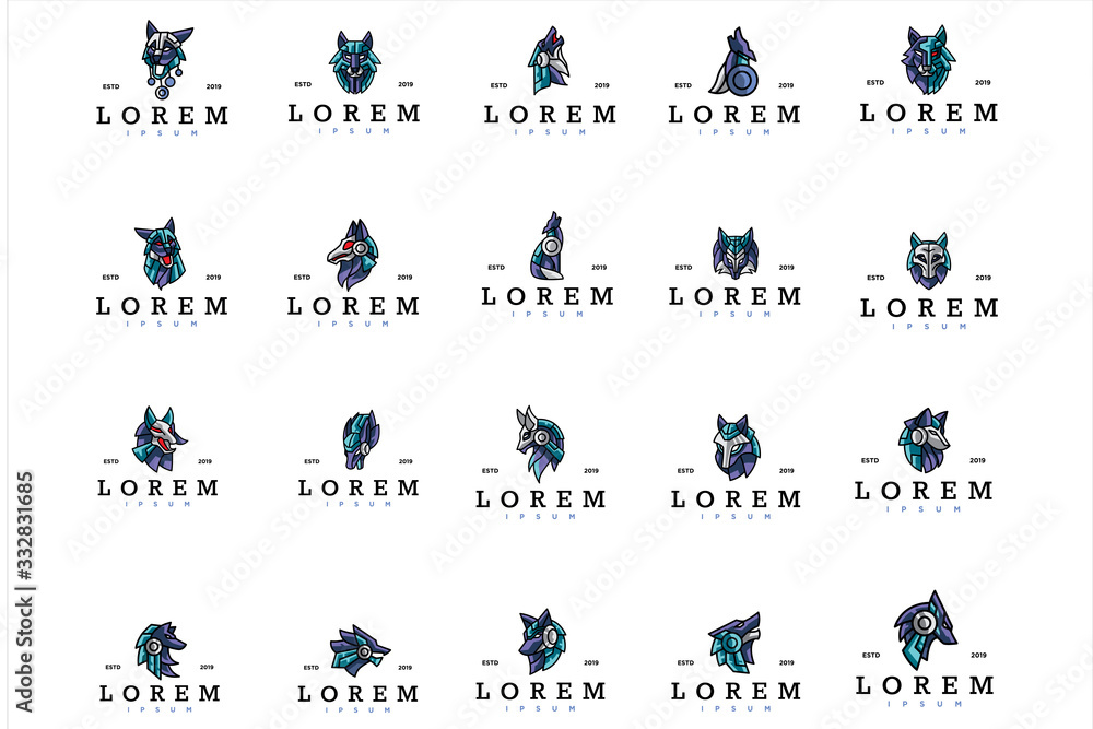 pack of robotic wolf logo. modern icon, template illustration Stock ...