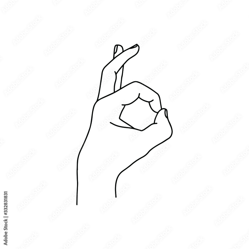 Linear hand illustration showing OK sign. Yoga mudra - Gyan. Stock ...