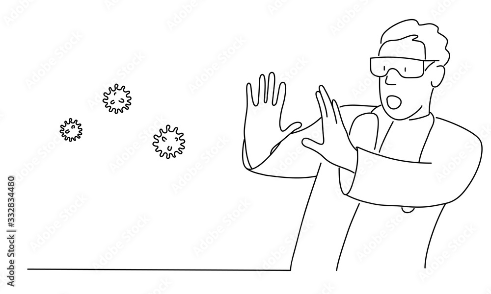Line drawing vector illustration of doctor over afraid and terrified ...