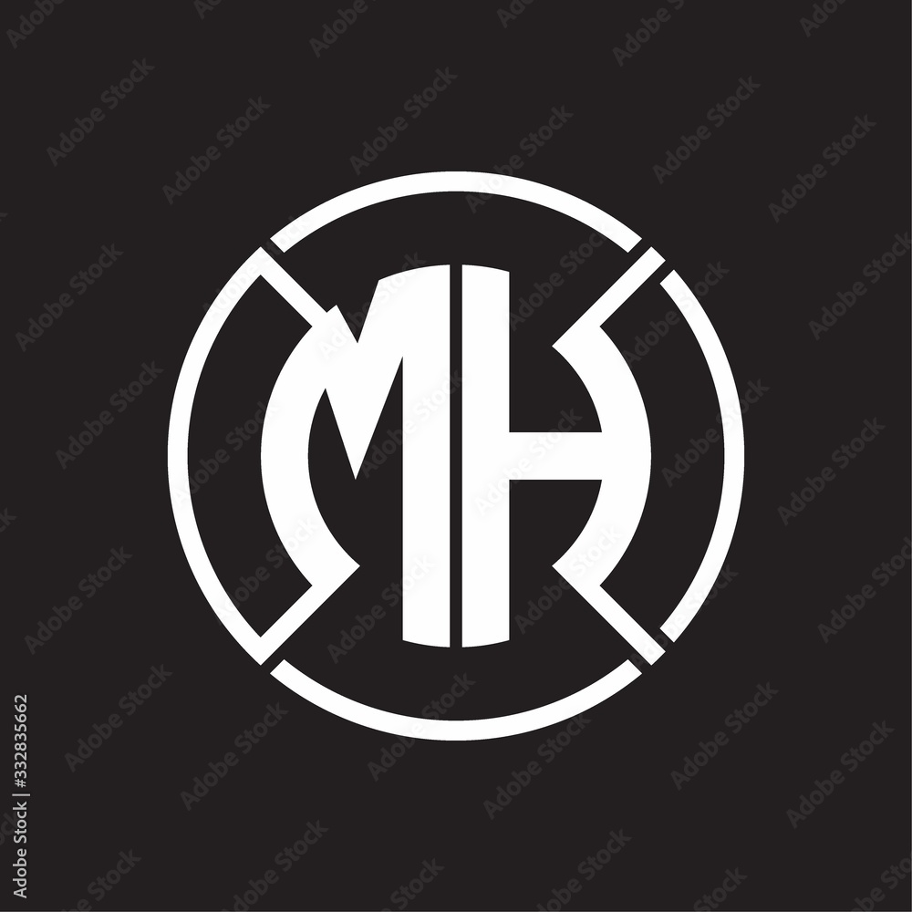 MH Logo monogram with four part circle slash rounded design template ...