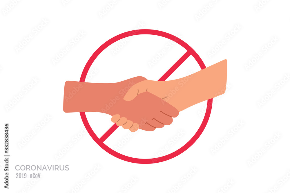 No handshake. Do not contact. Red prohibition sign. Precautions and ...
