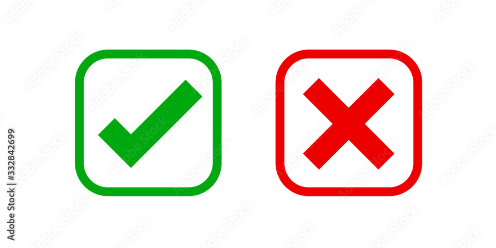 checkmark and x or confirm and deny square icon button flat for apps ...