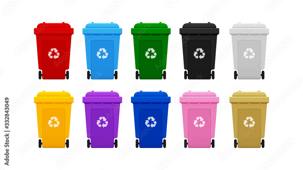 Bin Plastic Collection, Colorful Recycle Bin isolated on white ...