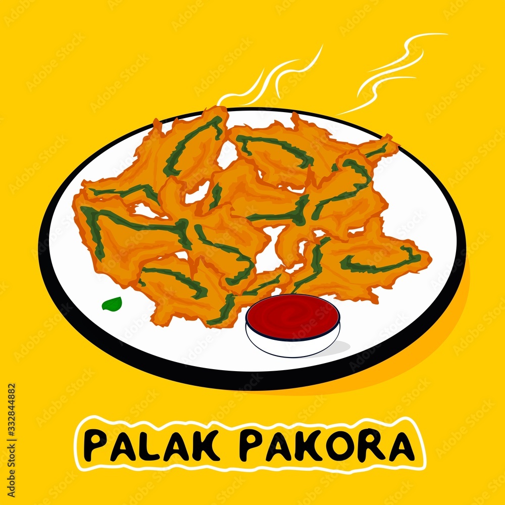 Palak pakora or Spinach Pakora indian Street Food Vector Stock Vector ...