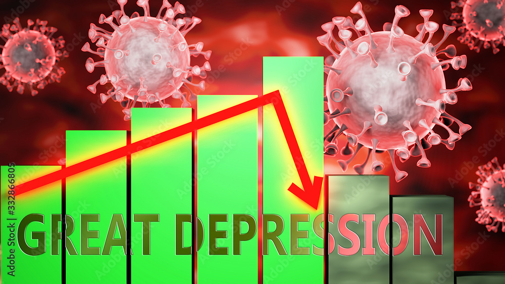 Great depression, Covid-19 virus and economic crisis, symbolized by ...