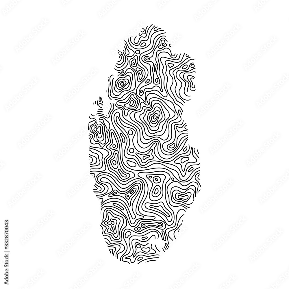 Qatar map from black isolines or level line geographic topographic map ...