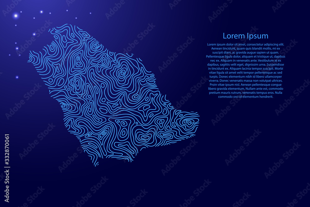 Saudi Arabia map from blue isolines or level line geographic ...