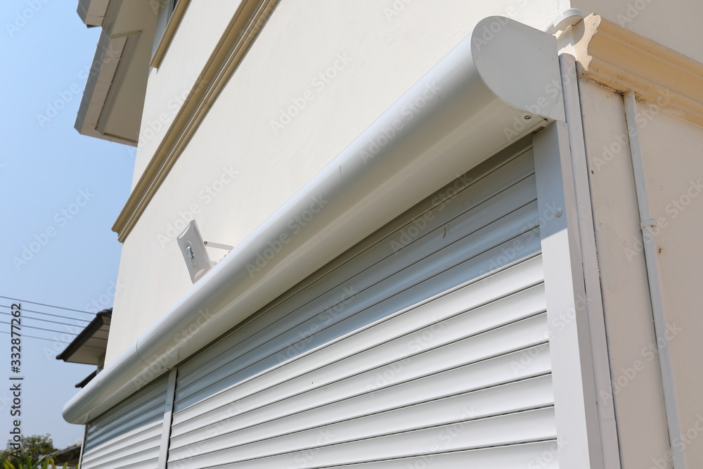 white roller shutter door closed security in modern house ภาพถ่ายสต็อก ...