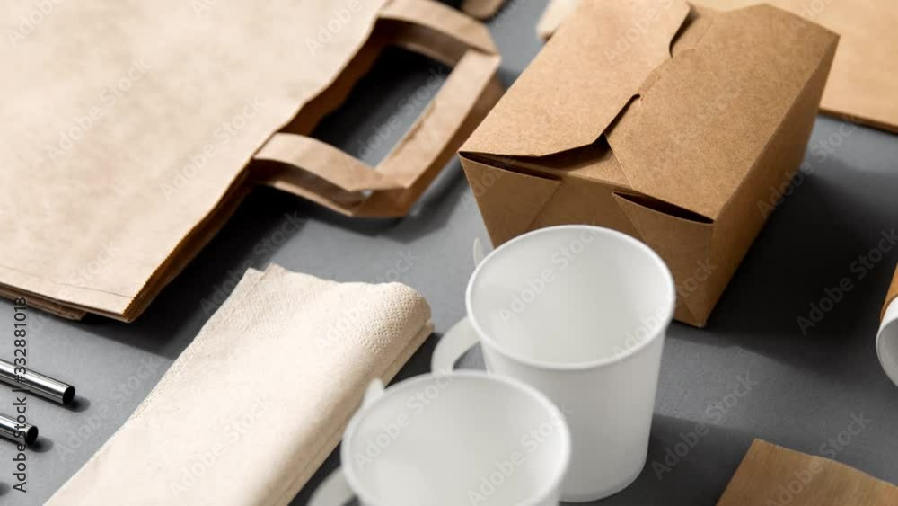 package, recycling and eating concept - disposable paper container for ...