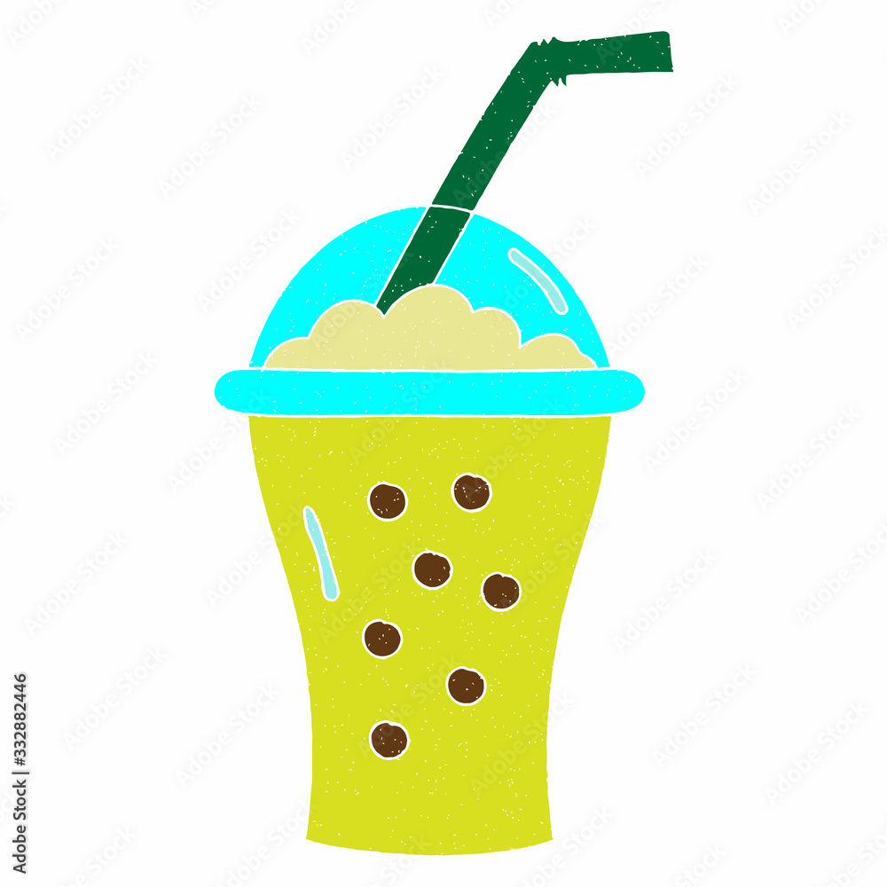 bubble tea vector design. digital hand drawn style. grain texture Stock ...