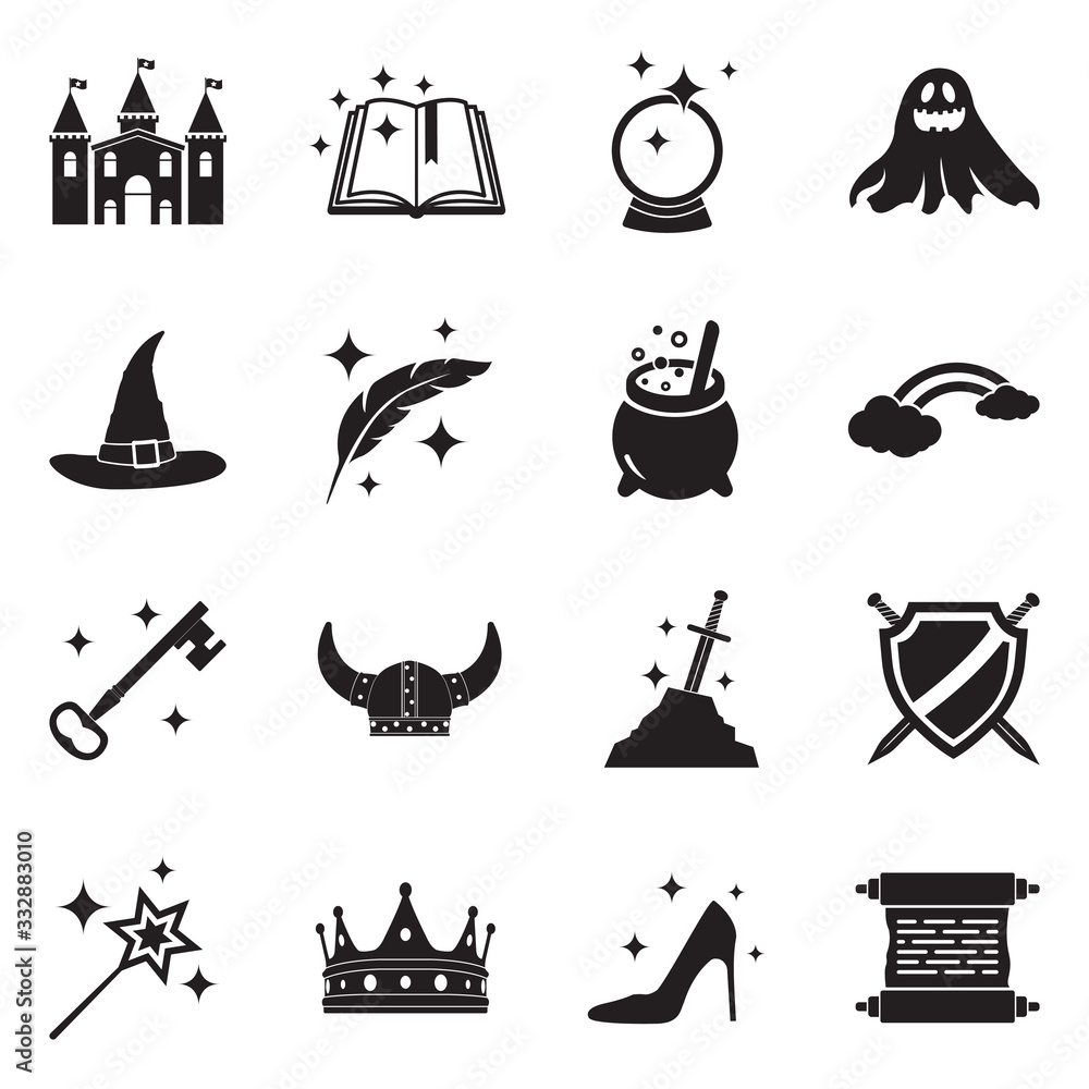 Fairy Tale Icons. Black Flat Design. Vector Illustration. Stock Vector ...