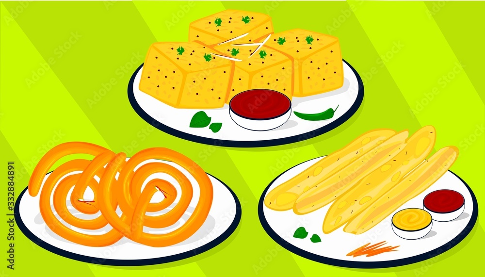 Fafda,Jalebi,Khaman,Dhokla indian Street Food Vector Stock Vector ...