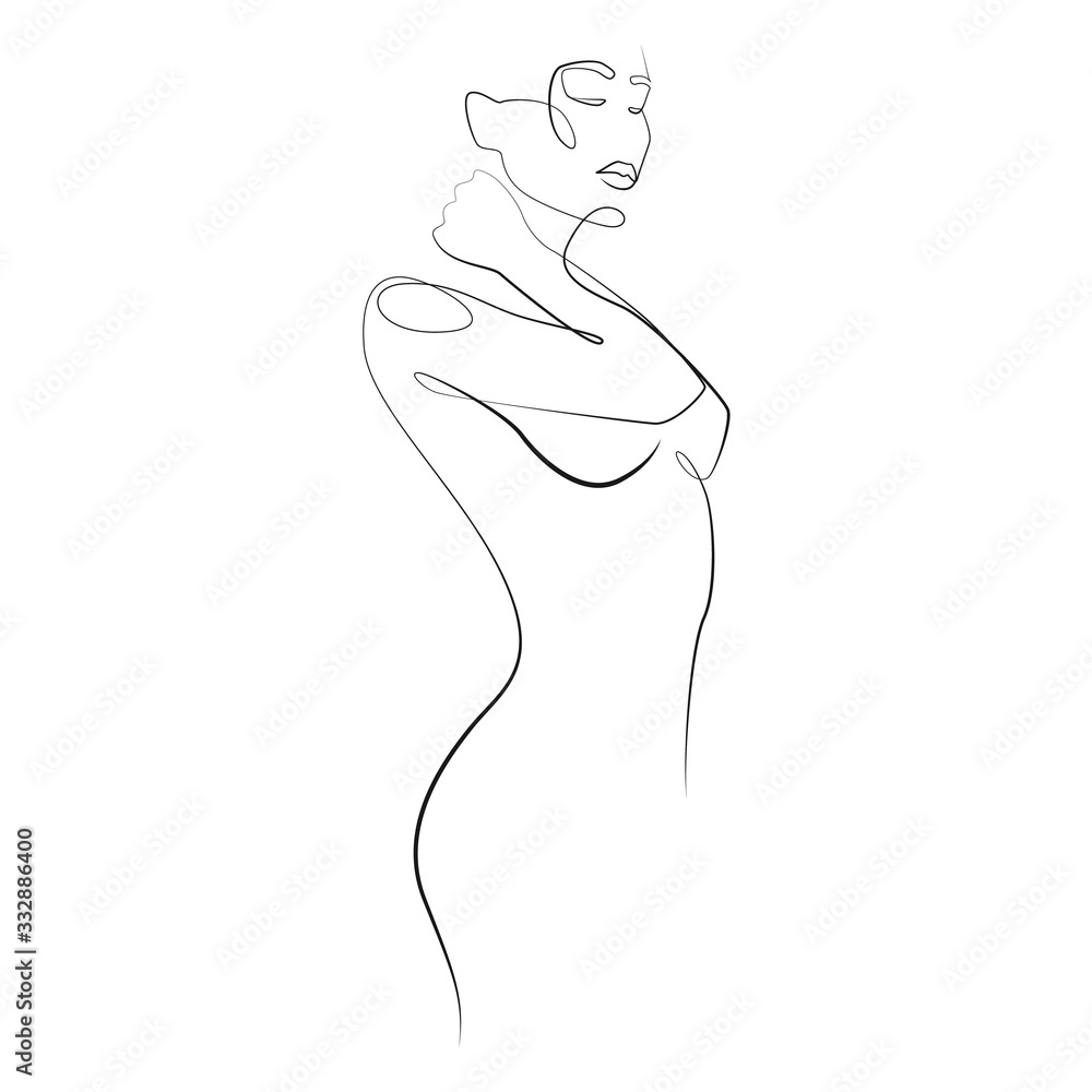 Woman’s body one line drawing on white isolated background. Vector ...