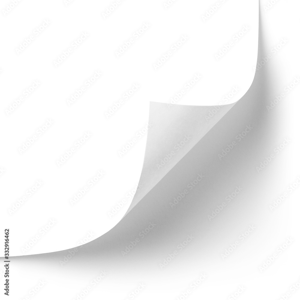 Curved corner of a paper page, isolated on white background Stock Photo ...