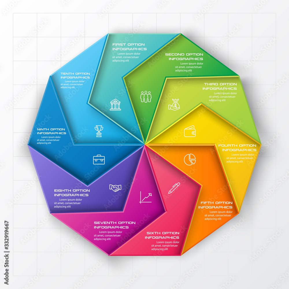 Decagon for infographics,Diagram with 10 options,Vector template for ...