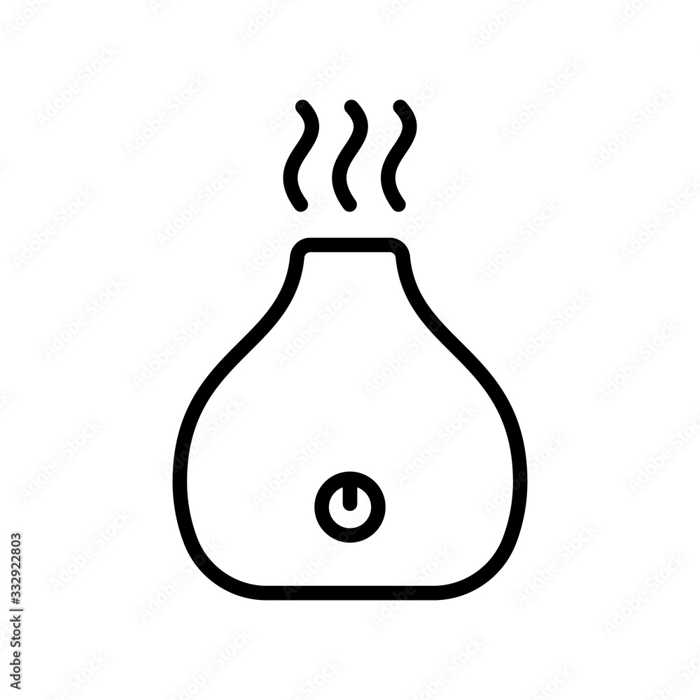 Electronic aroma diffuser with power button and air stream. Line art ...