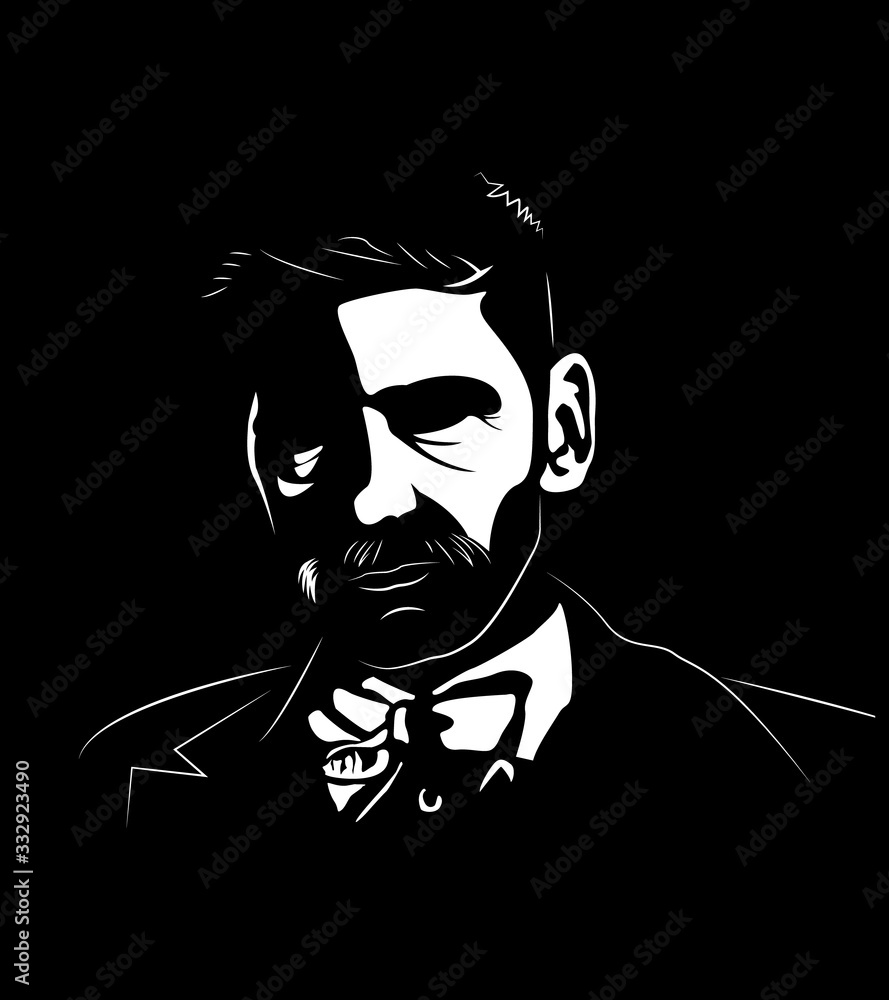 Vector clip art portrait of a person . High contrast over black ...