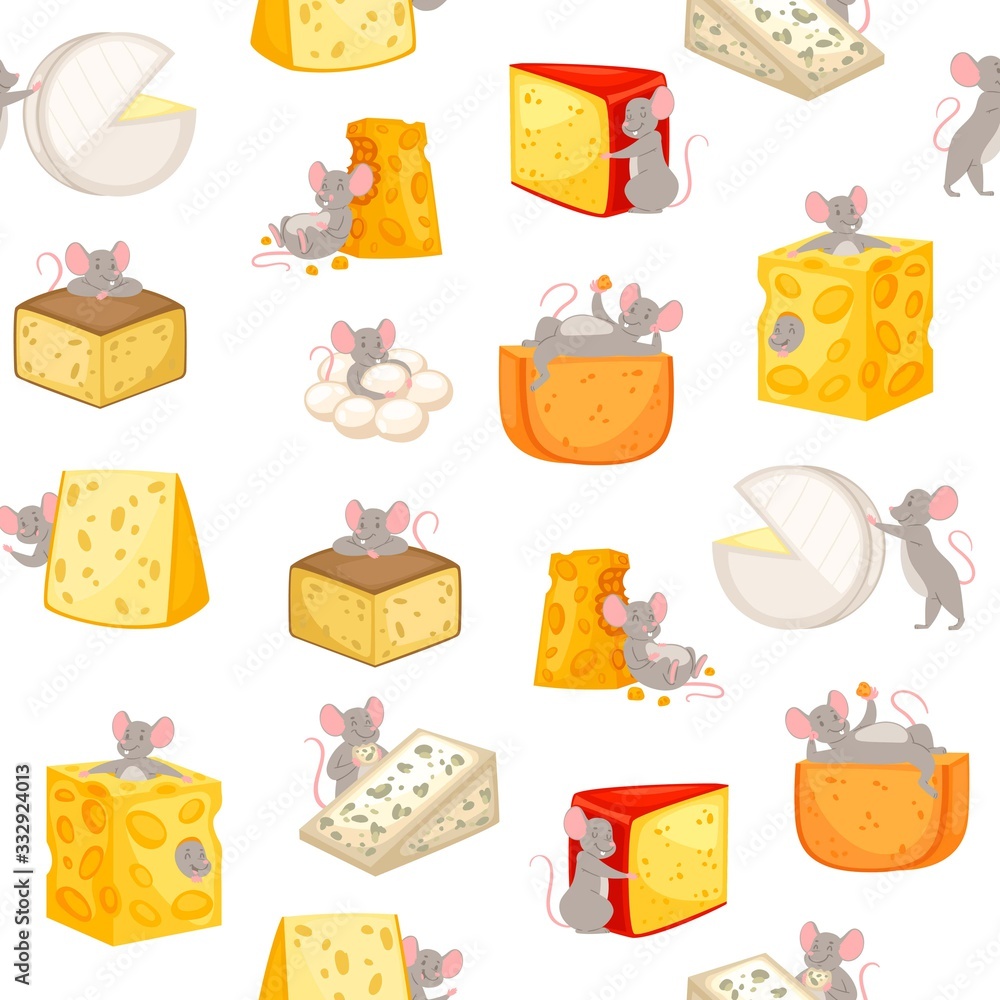 Mice and pieces of cheese seamless pattern vector cartoon illustration ...