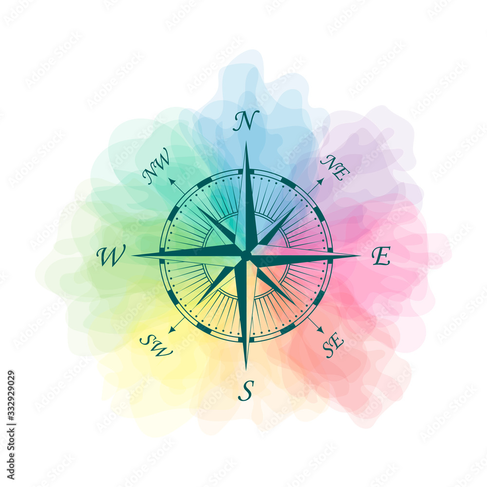 Wind Rose. Poster. Postcard. Watercolor. Isolated vector illustration ...