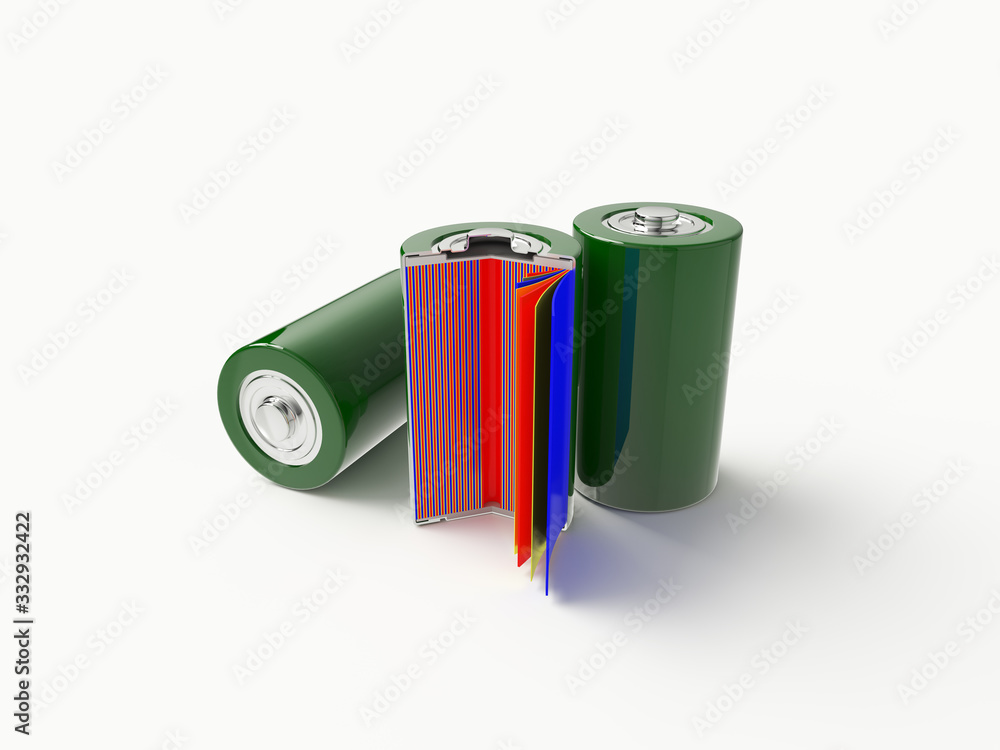 Lithium Ion battery with cut-away (cross-section) showing internal ...