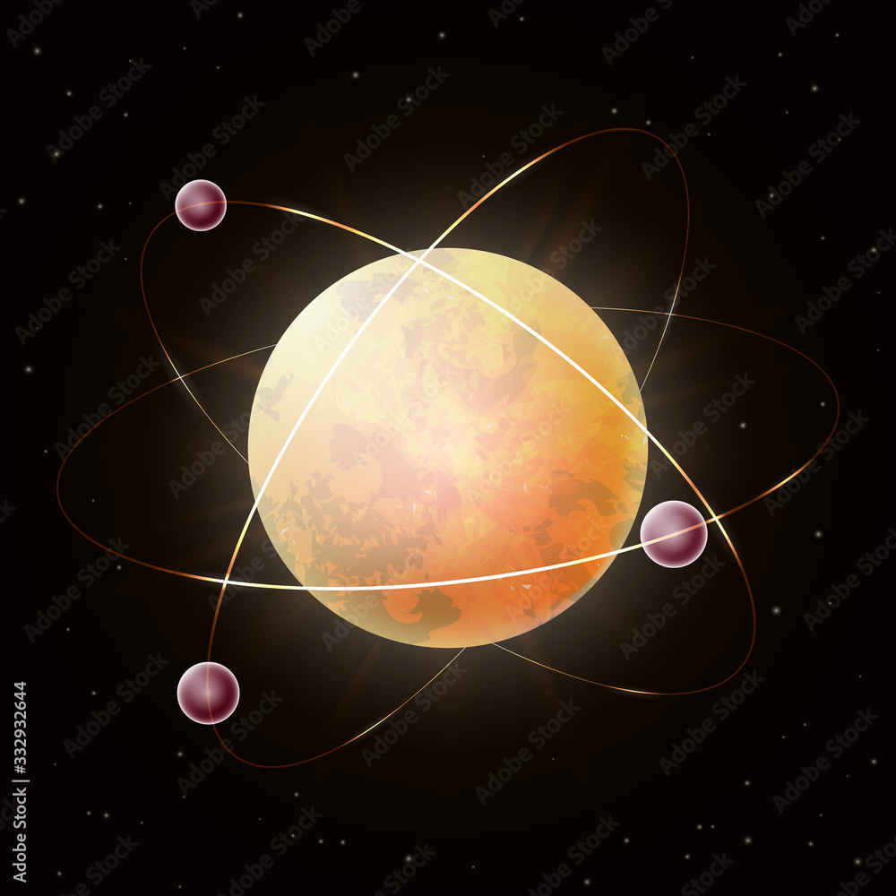 Abstract orange atom model, scientific vector illustration Stock Vector ...