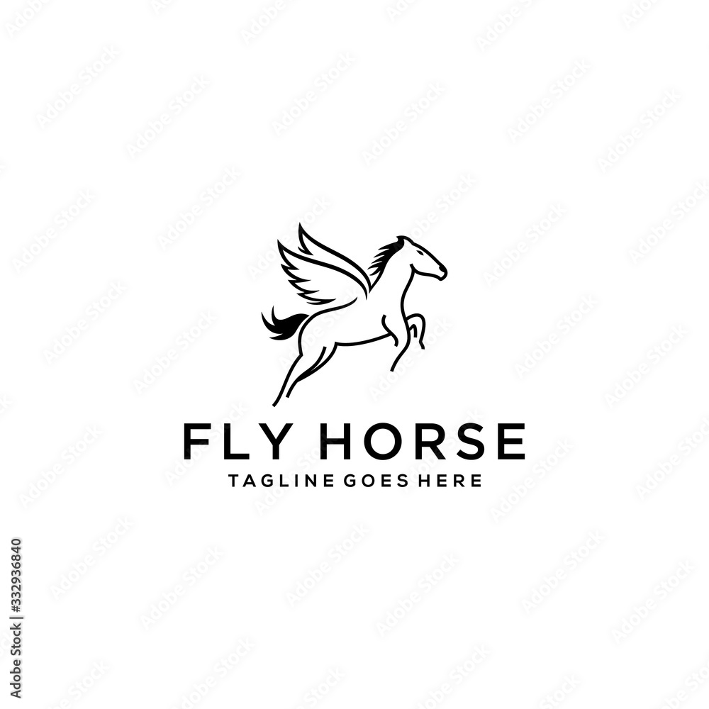 Simple Elegance flying horse with her wings Vector linear icons and ...