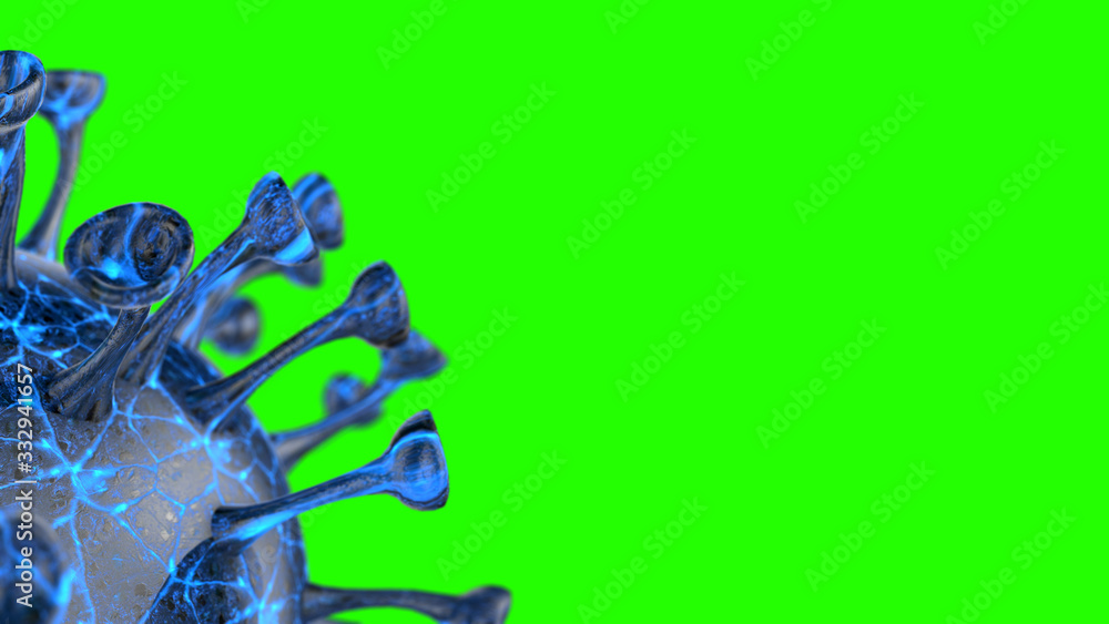 Corona COVID-19 Alert SOS on green screen. Pandemic bacteria pathogen ...
