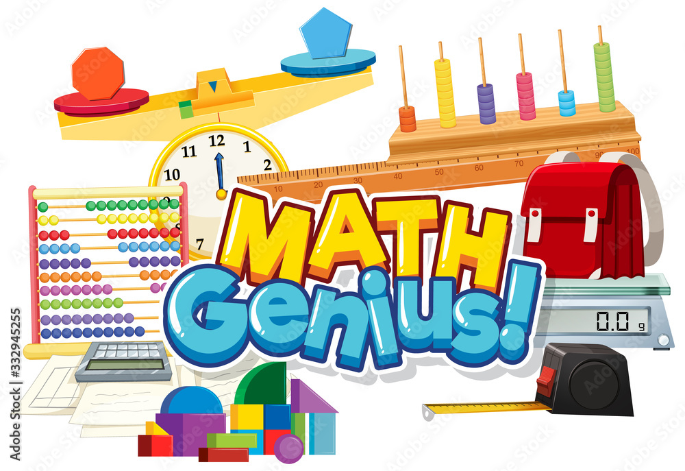 Font design for word math genius with many school items Stock Vector ...