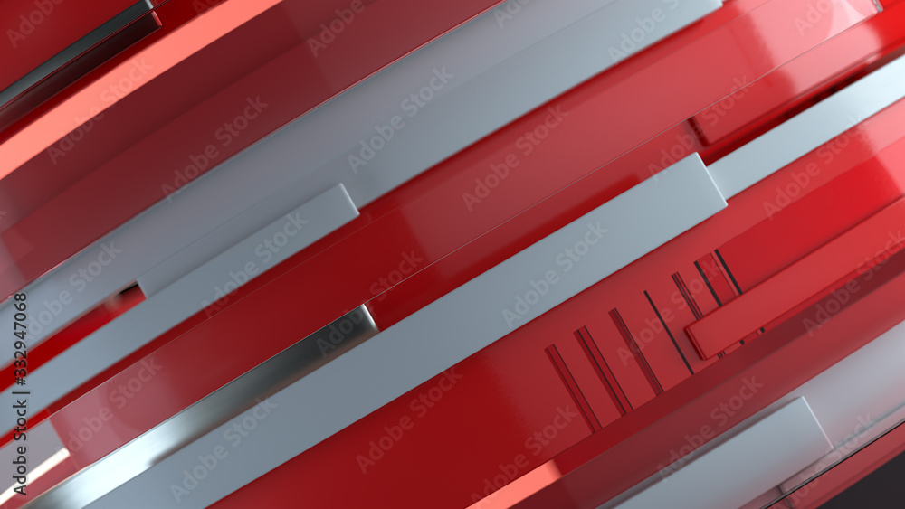 3d render abstract bend red and white lines with a depth of field on ...