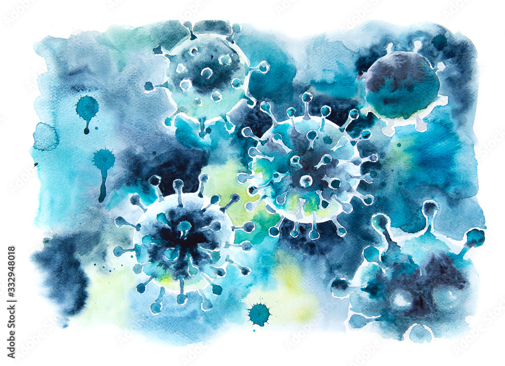 Coronavirus COVID-19, watercolor illustration. Dangerous virus Covid 19 ...