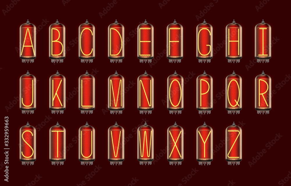 Nixie tube indicator lamp with Alphabet letters set Stock Vector ...