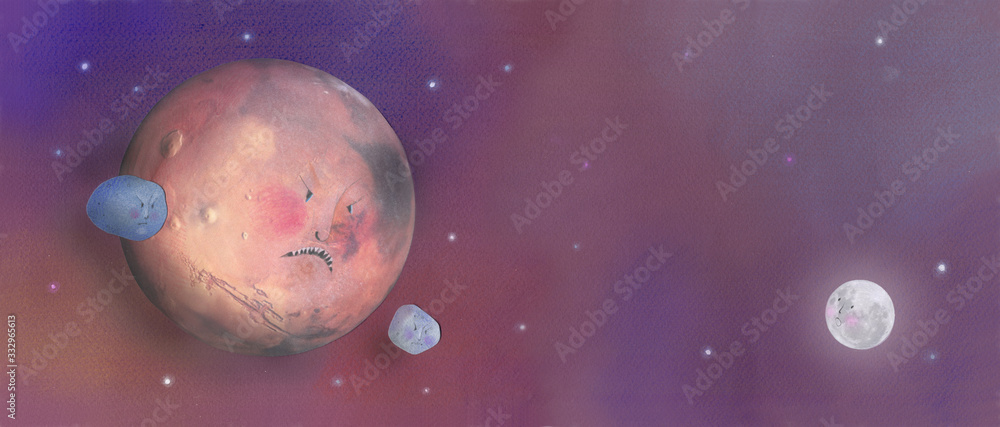 mars and its moons in red universe Stock Illustration | Adobe Stock