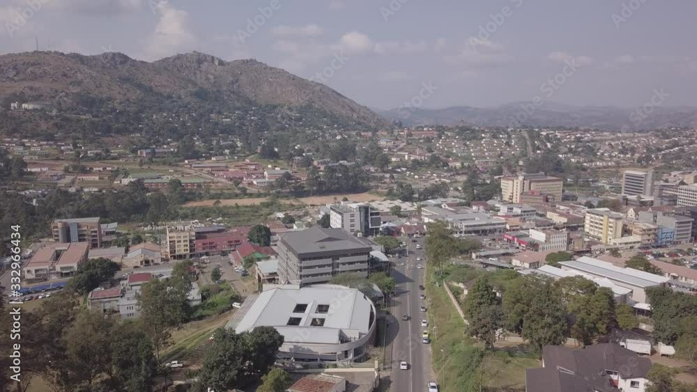 Aerial view of downtown of Mbabane during daytime, capital city of ...